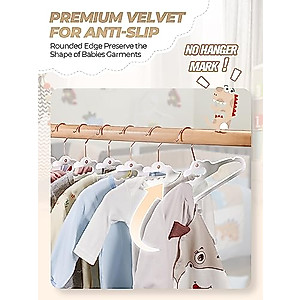 HOUSE DAY Premium Baby Hangers Velvet 60 Pack, Dino 11.4'' Baby Clothes Hangers for Kids +6 Pcs Dividers, Sturdy Children Felt Non Slip Hanger for Nursery on Baby Boys & Girls Closet Organizer - White
