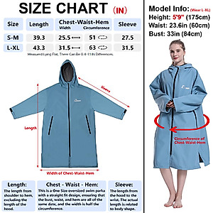 Oksun Oversized Waterproof Swim Parka: Windproof Warm Swimming Coat - Water Resistant Jacket - Thin Fleece Lined Surf Poncho (L-XL, Blue)