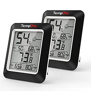 TempPro A50-2 Hygrometer Indoor Thermometer Humidity Sensor with Air Comfort Indicator, 2 Pack Humidity Meter Room Thermometer for Home Basement Greenhouse Temperature Sensor, Black