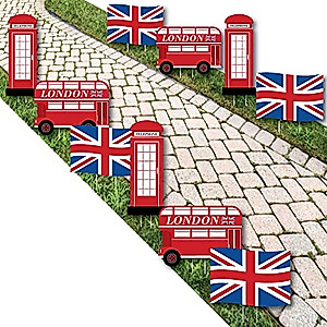 Big Dot of Happiness Cheerio, London - Union Jack Flag, Double-Decker Bus and Red Telephone Booth Lawn Decorations - Outdoor British UK Party Yard Decorations - 10 Piece
