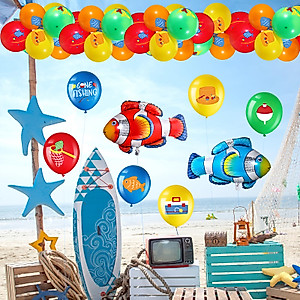 Capoda 38 Pcs Fish Balloons Fishing Birthday Party Supplies Gone Fishing Latex Balloons Fish Bobber Balloons Gone Fishing Party Supplies Clown Fish Foil Balloons Fish Under the Sea Party Decorations