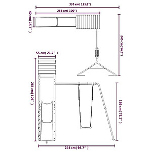Loibinfen Outdoor Playset Solid Wood Pine, Garden Play Set with 1 Play Tower,1 Wave Slide,1 Single Swing Set, Modern Outdoor Backyard Children's Climbing Wood Playground Playset,-4588