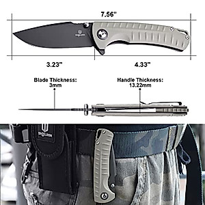 SHIELDON EDC Pocket Knife, 3.2 inch D2 Blade G10 Handle Folding Knife with Clip for Everyday Carry, Thumb Stub Opening with Smooth Liner Lock