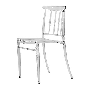 LeisureMod Spindle Mid-Century Modern Plastic Dining Chair with Clear Acrylic Seat and Legs, Stackable Accent Side Chair for Kitchen and Dining Room, Single