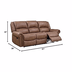 Madrona Burke Nova Brown 87" Sofa with Dual Recliners, Nailhead Trim, and Pillow Back