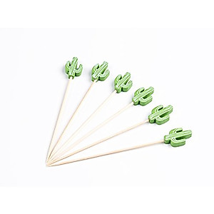 PuTwo Cocktail Picks Handmade Bamboo Toothpicks 100pcs 4.7” in Green Cacti