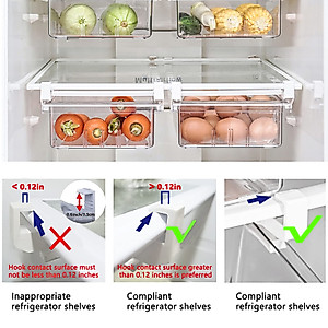 FineNoke Fridge Drawer Organizer,Refrigerator Organizer Bins,Fridge Storage Box Shelf Holder,Pull Out With Handle,Clear Container For Food,Drinks,Fit for Fridge Shelf Under 0.6" (2-Pack,4-grid)