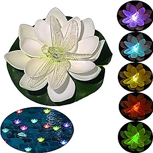 LOGUIDE Floating Pool Lights,Battery Operated Floating Flowers, Pond Decor,Floating Pool Flower Lights Color-Changing -for Wedding Outdoor Party Decorative 6 Pack (Dragonfly)