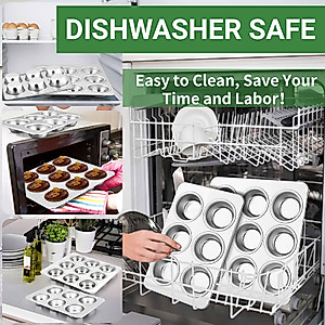 Herogo 2 Pack Stainless Steel Muffin Pan Tin for Baking, 6-Cup and 9-Cup Metal Nonstick Cupcake Molds Tray Set for Making Egg Muffin, Easy to Clean & Quick Release, Oven & Dishwasher Safe