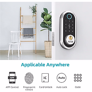 Security Smart Deadbolt, Hornbill Keyless Entry Door Lock with Biometric Fingerprint, Bluetooth Electronic Smart Lock with Keypad, App Control, Work with Alexa for Front Door, Bedroom, Apartment
