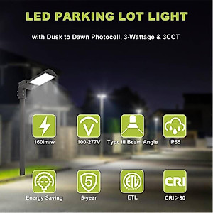 Hylele LED Parking Lot Lights 300w-240w-200w turnable 5700k/5000K/4000K Adjustable Dusk-to-Dawn Photocell Outdoor IP65 Commercial Street Area Lighting 1 Pack (Optional Motion Sensor, Extra Purchase)