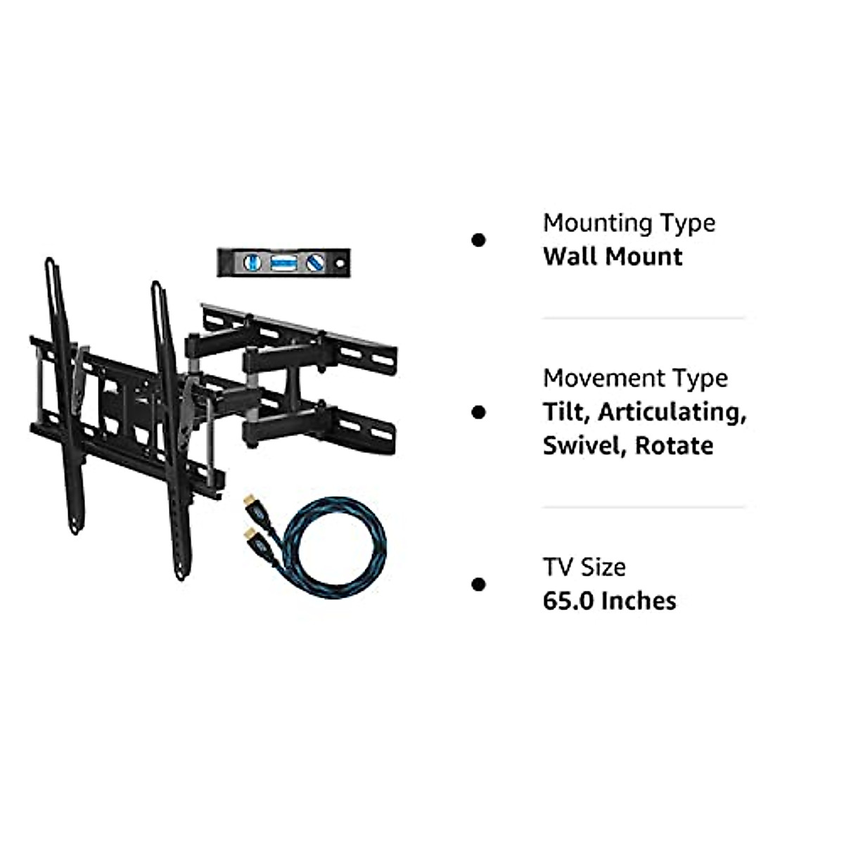 Cheetah Mounts APDAM3B Dual Articulating Arm TV Wall Mount Bracket for 20-65” TVs up to VESA 400 and 115lbs,Mounts on Studs up to 16”, Includes Twisted Veins 10’HDMI Cable and 6” 3-Axis Bubble Level