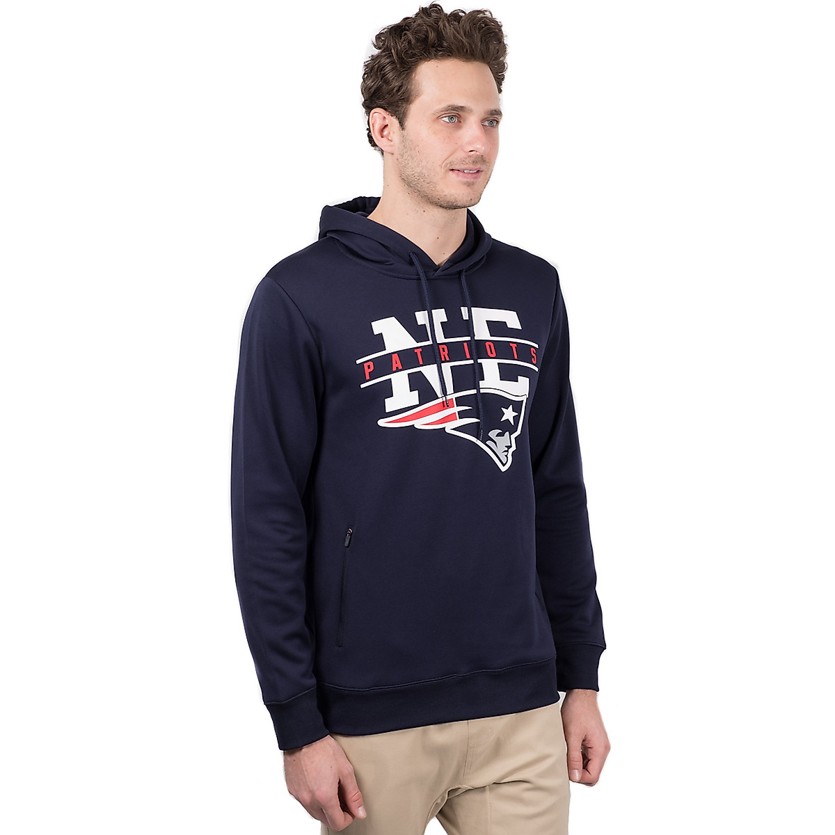 Ultra Game NFL New England Patriots Mens Fleece Hoodie Pullover Sweatshirt Zipper Pocket, Charcoal Heather, Large