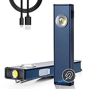 lexall Rechargeable Work Light, 600 Lumens Portable LED Flashlight, Magnetic COB Flat Task Light with Pocket Clip, 3 Modes, Pocket Pen Inspection Light for Repairing, Camping, Hiking, Emergency（2pcs）