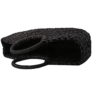 JUNYY Summer Beach Round Bucket Tote Bag For Women Woven Straw Bag Handmade Bohemian Rattan Handbag(Black)