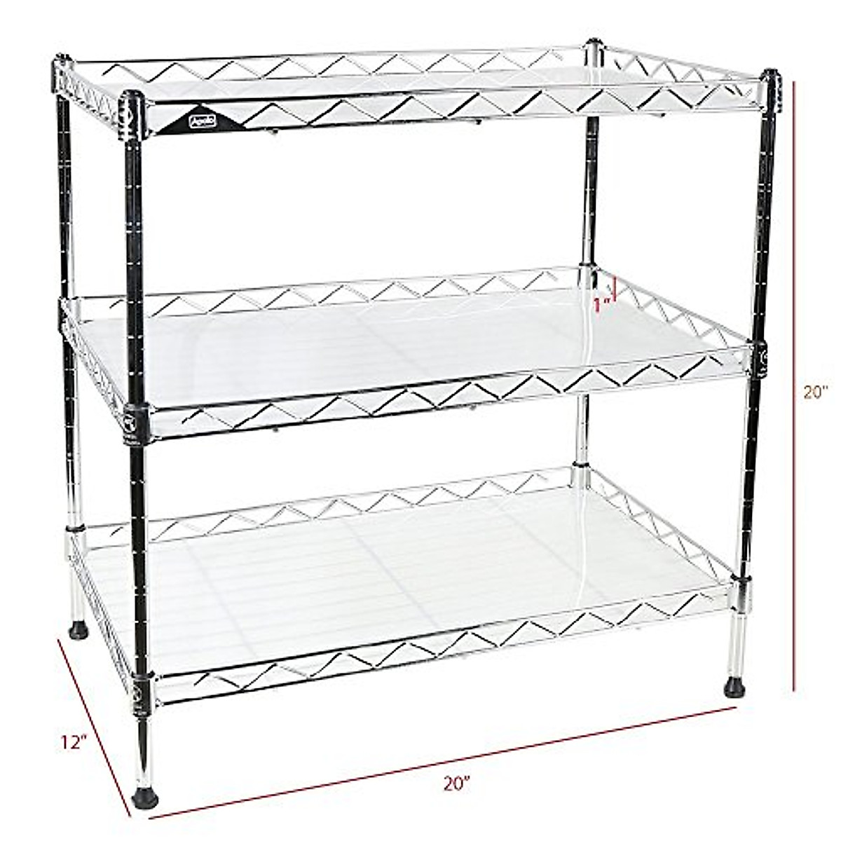 Apollo Hardware Chrome 3-Tier Wire Shelving Unit 20"x12"x20" with Shelf Liner