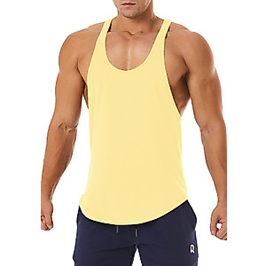 ROWILUX Men's Workout Quick Dry Soft Gym Bodybuilding Stringer Tank Tops (M, Yellow)