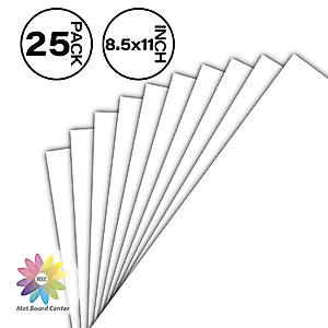 Mat Board Center, Pack of 25, 8.5x11 White Backing Boards, 4-Ply Thickness Cardboard for Picture/Photo/Framing Back Support