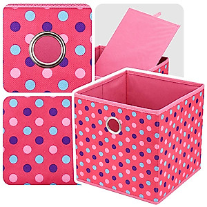 Pink 10x10x10 In Foldable Fabric Cubicle Cubes Storage Bins Decorative Collapsible Children Storage Cube Baskets Cloth Storage Cube Boxes Cube Inserts Drawer for Kids Cube Organizer Shelves QY-SC15-3