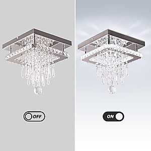 CXGLEAMING Square Crystal Chandelier Modern Crystal Ceiling Light Square LED Chandelier Flush Mount Ceiling Chandeliers for Dining Room Bedroom Hallway Closet (Cool White)
