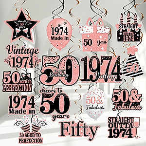 36PCS Rose Gold 50th Birthday for Women Party Decorations Vintage 1974 Hanging Swirls Fifty Years Old Party Supplies Ceiling Hanging Decor for Birthday Anniversary Vintage 1974 Party Favors