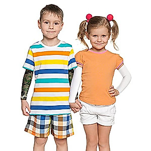 Geyoga 10 Pairs Kids Arm Sleeves Baseball Arm Sleeves Youth UV Protection Anti-slip Ice Silk Covers(White, Purple, Blue, Black, Camouflage,2-４ Years)