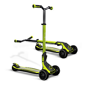 Globber Ultimum Scooter | 3-Wheel Kick Scooter for Adults & Kids 5+ | Foldable Kick Scooter with Safe, Non-Slip Deck & Premium Brakes (Lime Green)
