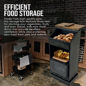 Peaceful Classics Potato Storage Wood Box, Wooden Bread Storage Bins, Decorative Potato and Onion Storage Bin, Potato Bin w/Grocery Section, Wooden Vegetable Storage w/Lid for Kitchen Pantry, Mocha