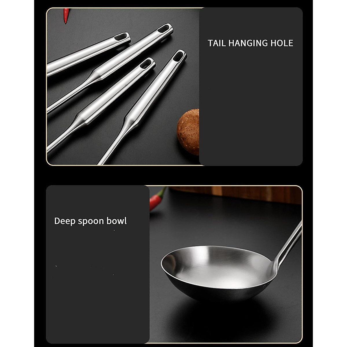 Stainless Steel Wok Spatula, Wok Utensils for Carbon Steel, Wok Tools Professional Set, 3-Pieces 304 Stainless Steel Cooking Utensils All Metal