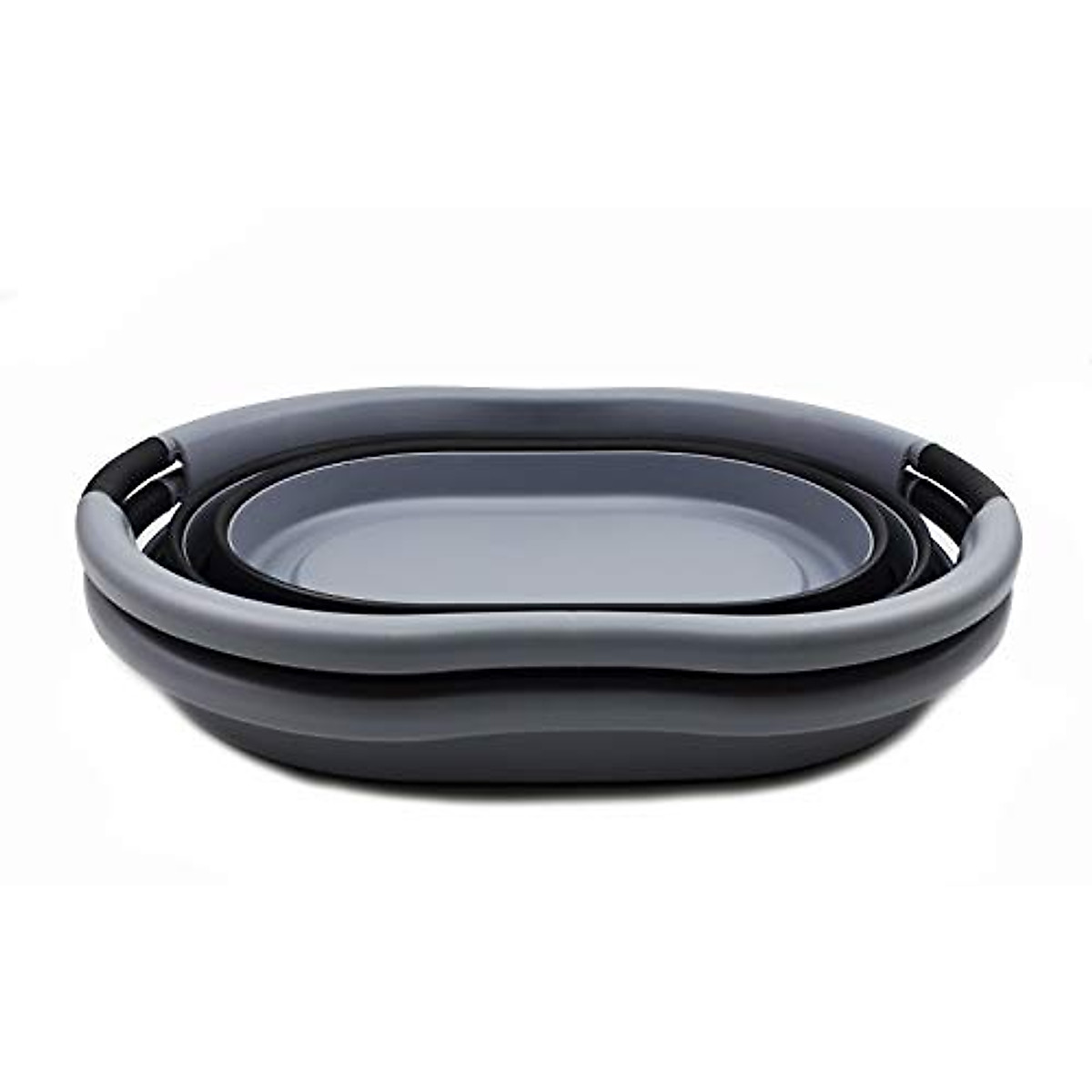 SAMMART 36L (9.5 gallon) Collapsible Plastic Laundry Basket - Oval Tub/Basket - Foldable Storage Container/Organizer - Portable Washing Tub - Space Saving Laundry Hamper, Water Capacity: 28L (7.4 gallon) (1, Grey/Black)