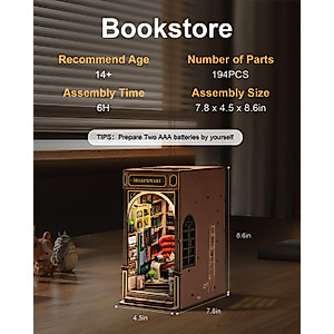 rowood Book Nook,DIY Book Nook Kits for Adults,3D Wooden Puzzle Bookend Miniature Kit,Bookshelf Insert Decor Alley,Wood Craft Hobbies for Women/Men,Birthday Christmas Gifts-Bookstore