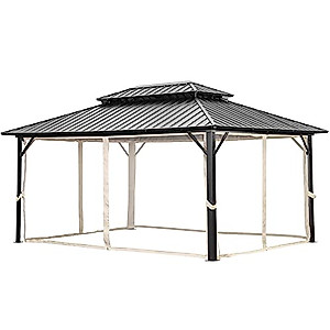 Leisurelife 10'x12' Galvanized Steel Double Roof Hardtop Gazebo with Nettings for Patio Outdoor Backyard Garden or Grill, Heavy Duty Canopy Tent, Aluminum Frame