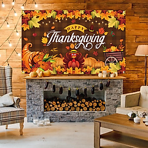 XtraLarge Happy Thanksgiving Banner 72x44 Inch, Happy Thanksgiving Backdrop, Thanksgiving Decorations Banner, Thanksgiving Pumpkin Maple Turkey Wall Banner