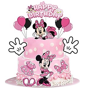 EnlSinr 9 Pcs Pink Minnie Cake Decorations for Girls, Pink Bow and White Gloves Mouse Birthday Decorations Minnie Birthday Cake Topper for Girls 1st 2nd 3rd Birthday Party Baby Shower Decorations