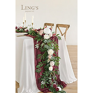 Ling's Moment Eucalyptus Garland with Flowers 6FT，Table Runner with Flowers Marsala Mantle Decor Handcrafted Wedding Centerpieces for Rehearsal Dinner Bridal Shower | Marsala
