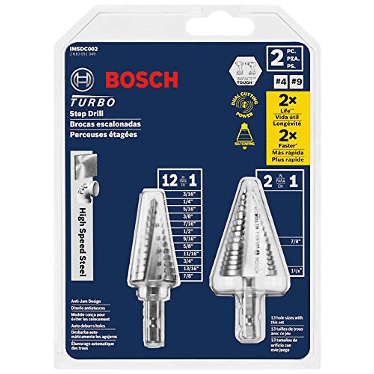 BOSCH IMSDC002 2 pc. High-Speed Steel Impact Tough Turbo Step Drill Bit Set