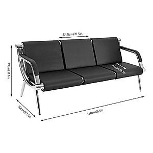 LOYALHEARTDY Waiting Room Chairs 3 Seat Reception Chair Black PU Leather Chair Office Furniture Guest Seating Lobby Conference Reception Chairs Visitor Guest Sofa (3-seat, Black)