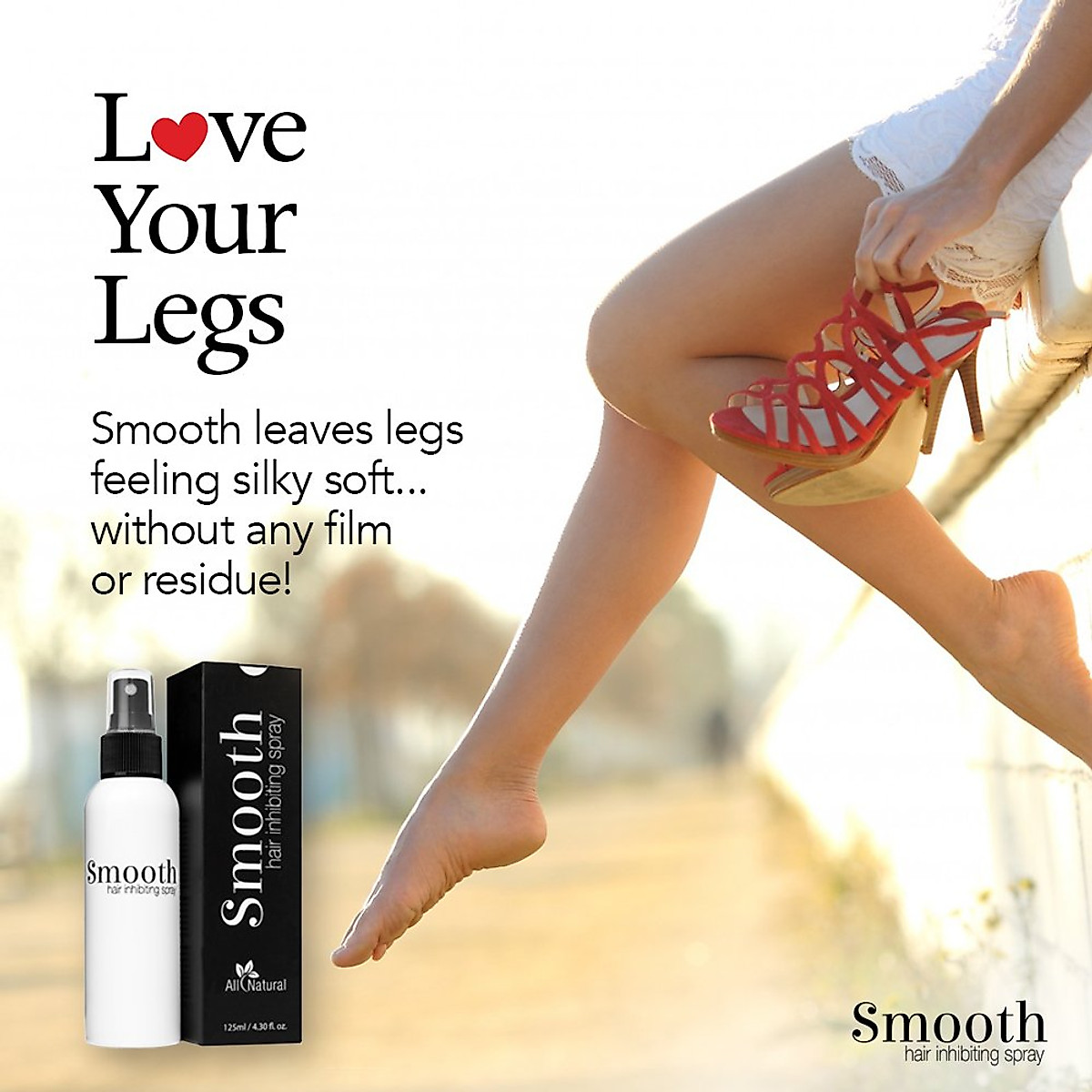 Smooth - Best All Natural Hair Growth Inhibitor Spray After Body Face Hair Removal Permanently Minimizes Regrowth Women Men Sensitive Skin 4.3 fl oz