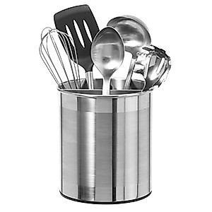 Oggi Jumbo Stainless Steel Rotating Utensil Holder with Removable Divider - Stylish kitchen cooking utensil organizer. Height 7.5".