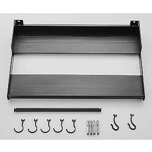 Kitchen Microwave Storage Rack, Home Wall Rack, with 5 Hooks Wall Mounted Oven Tray, Microwave Storage Bracket (21.7 * 15 * 3.4 inches, Black)