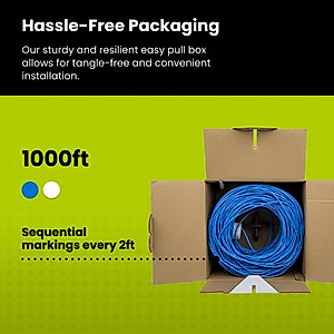 trueCABLE Cat5e Shielded Riser (CMR), 1000ft, Blue, 24AWG Solid Bare Copper, 350MHz, PoE++ (4PPoE), ETL Listed, Overall Aluminum Foil Shield (F/UTP), Bulk Ethernet Cable