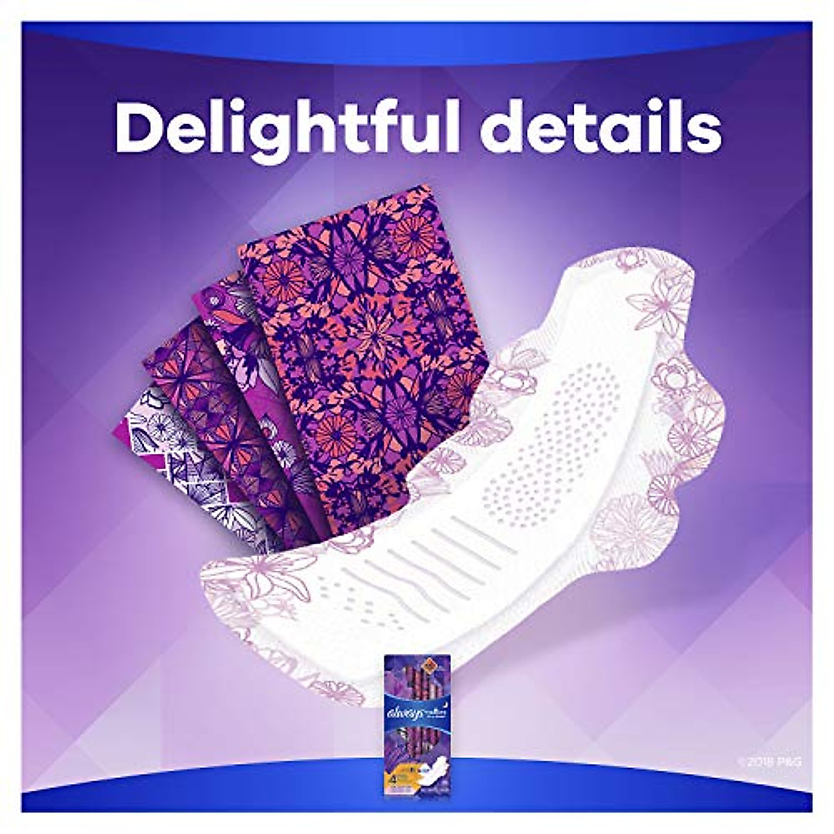 ALWAYS Radiant, Size 4, Overnight Sanitary Pads With Wings, Scented, 20 Count
