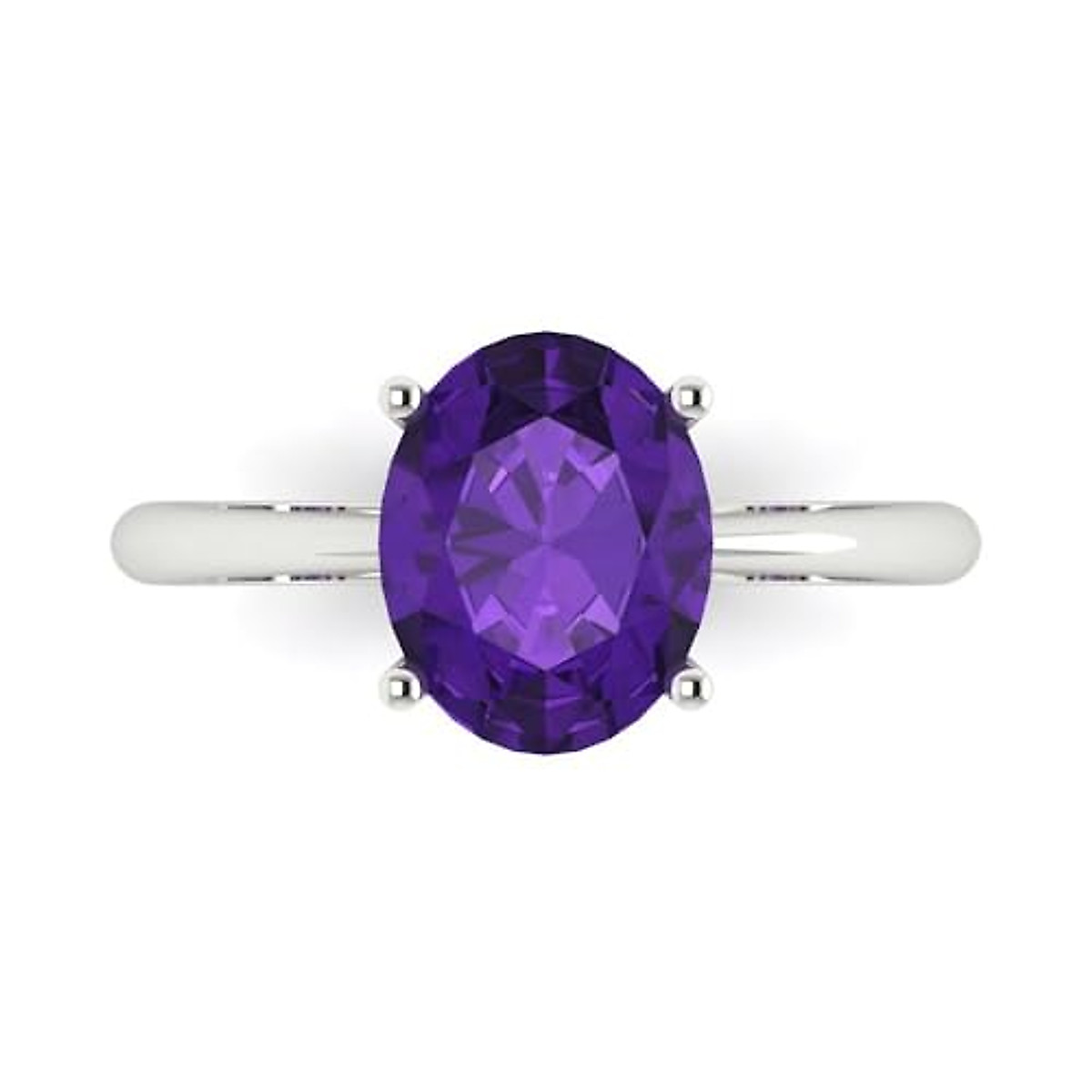 Clara Pucci 2.5ct Oval Cut Solitaire Natural Purple Amethyst Engagement Wedding Bridal Promise Anniversary Ring 18K White Gold Size 3.75