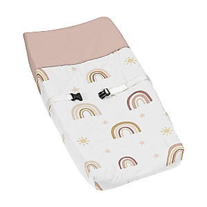 Sweet Jojo Designs Boho Rainbow Girl Baby Nursery Changing Pad Cover - Blush Pink Dusty Rose Gold Yellow Mauve Taupe Beige Tan Bohemian Stars Sun Celestial Vintage Sky