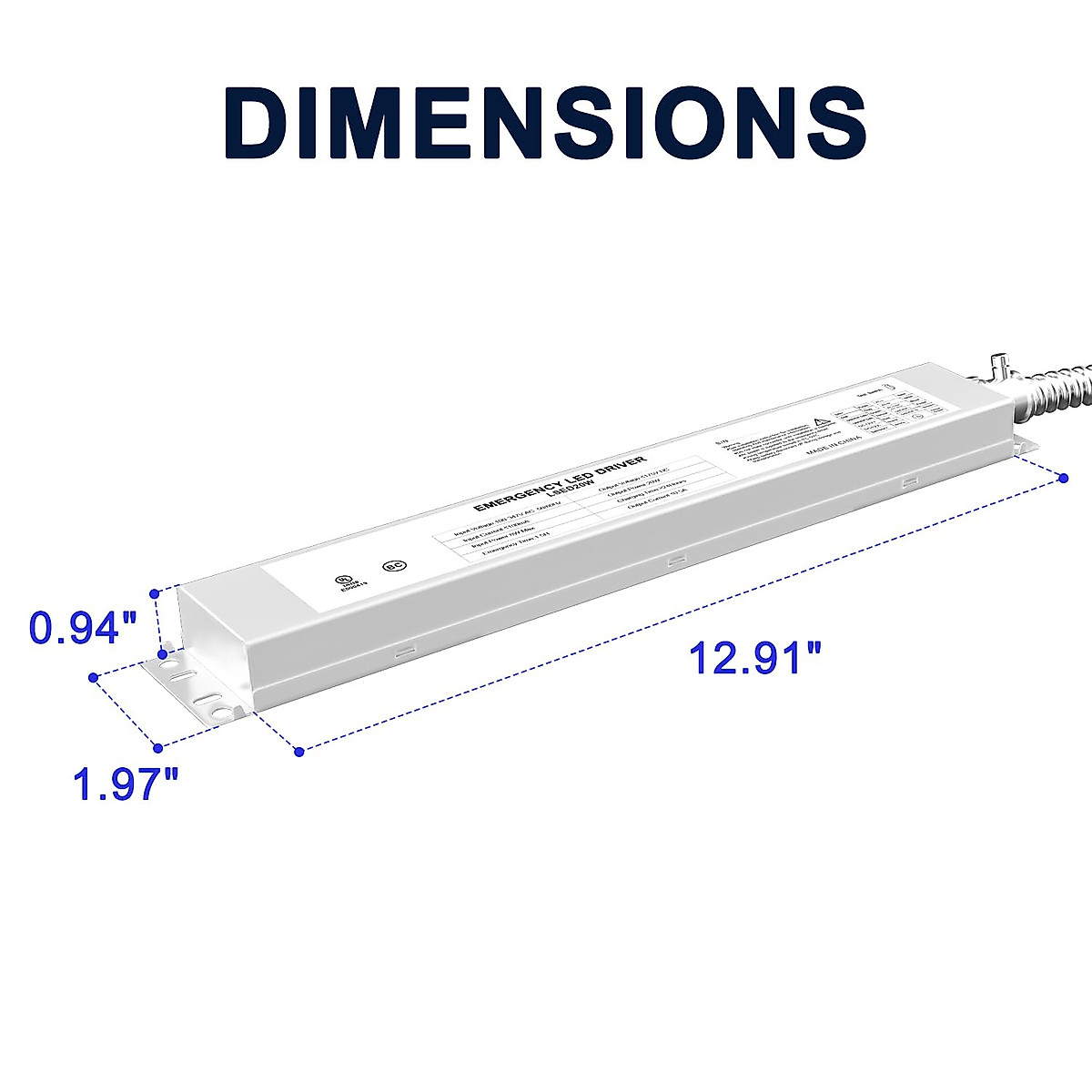 OSTEK 20W LED Emergency Driver 100-247V AC, 175V DC Rechargeable Emergency Light Backup Battery, UL Listed, 5-Year Warranty, Emergency Time 90 Min Power Suply for Panel Light, Linear Light (1-Pack)
