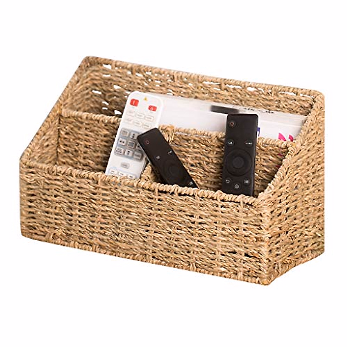 Storage Newspaper Baskets Straw Remote Control Yellow Desktop Rack Bookshelf Newspaper Rack Cosmetics Handmade Rack (Color : Yellow, Size : 30.59.518.5cm)