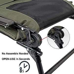 VINGLI Heavy Duty Fishing Chair with Footrest Support 440 LBS, Oversized Camping Chairs with 160° Adjustable High Back, Beach Chair for Outdoors/Yard/Forest