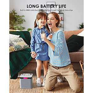 Karaoke Machine with 2 Wireless Microphones, FULLIFE 2024 3000mAh Portable Bluetooth Karaoke Speaker for Adults/Kids, PA System with RGB Light, Echo, Support TF/USB/AUX, Home Karaoke Set for Parties