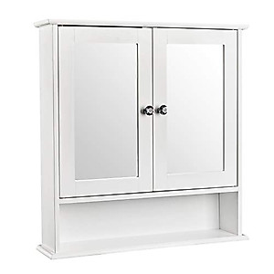 Duitrc Bathroom Wall Cabinet, White Wall Mounted Bathroom Cabinet, Space Saving Storage Cabinet with Mirrored Doors and 3 Open Shelves, Adjustable Shelves, Suitable for Bathroom,LivingRoom