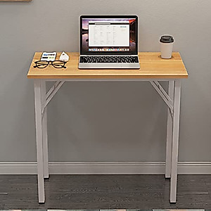DlandHome 31.5 Inches Small Folding Computer Desk for Home Office Folding Table Writing Table for Small Spaces Study Table Laptop Desk No Assembly Required (Teak White)